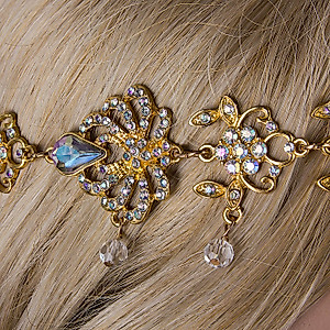 CROWN GUIDE Bridal Headband and Earrings Crystal Jewelry Set Wedding Headpiece for Women Brides Tiara Rhinestone Hair Accessories Gold