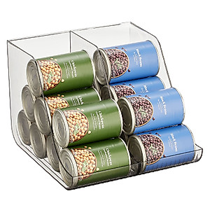 mDesign Plastic Divided Beverage Storage, Can Dispenser Holder for Kitchen, Refrigerator, Fridge, Pantry; Organizer for Soda, Pop, Drinks, Beer; Holds 24-26 Cans, Ligne Collection - 8 Pack - Clear