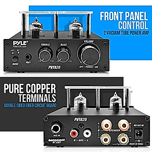 Pyle Bluetooth Tube Amplifier Stereo Receiver - 600W Home Audio Desktop Stereo Vacuum Tube Power Amplifier Receiver w/ 2 Vacuum Tubes, AUX/MP3/Microphone Inputs, Pure Copper Speaker Output - PVTA20