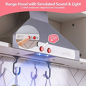 ROBOTIME Wooden Play Kitchen for Kids, Toys Kitchen with Light & Sound & Range Hood, Kids Kitchen Playset with Plenty of Play Features, Pretend Play Kitchen Set for Girls Boys Ages 3+
