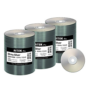 300 Pack Ritek Pro (Professional Grade) CD-R 52X 700MB Shiny Silver Lacquer Silk Screen Printable Blank Media Recordable Disc