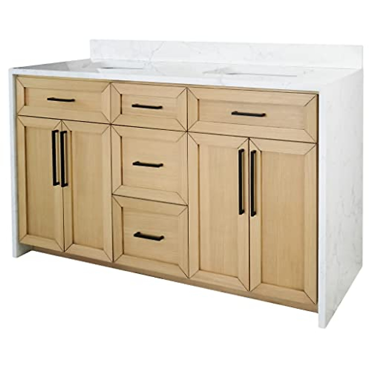 Kitchen Bath Collection Palisade 60-inch Double Bathroom Vanity (Engineered Marble/Blonde): Includes Blonde Cabinet with Engineered Marble Waterfall Countertop and White Ceramic Sink