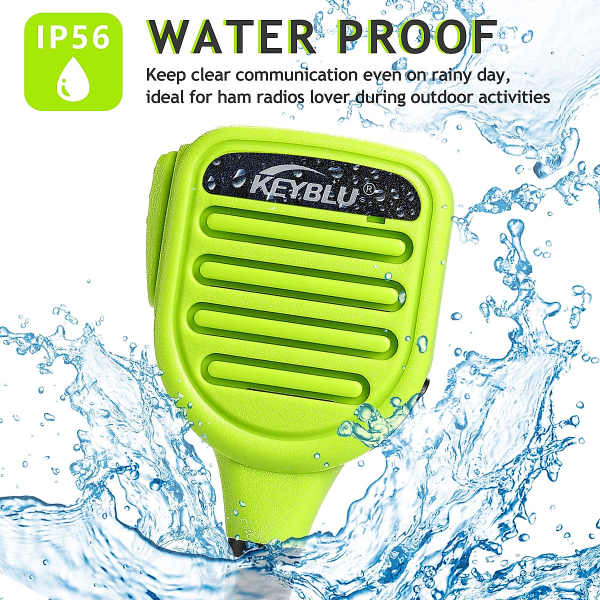KEYBLU Waterproof Shoulder Speaker Mic 2 Pin Two Way Radio Microphone with 3.5mm Audio Jack Compatible with BaoFeng GT-5R / UV-5R, BTECH, Kenwood, Retevis Radios walkie Talkie (for Kenwood, Green)