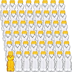 Thenshop 48 Pcs 8oz Plastic Honey Bear Bottle Empty Honey Squeeze Bottle Bear Shaped Honey Containers Honey Bear Cup Bear Honey Bottle Jars with Yellow Flip Top Lid for Storing and Dispensing, Clear