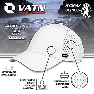 VATN Hydrax, Ultra Performance Water-Resistant UPF 50 Baseball Hat | Golf | Boat | Beach | Lake | Workout | Everyday | Men and Women (White)