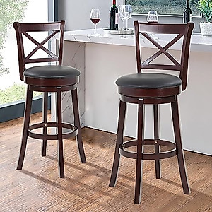 MKDLUFEI Set of 2 Counter Height Bar Stools, 43.9'' Heavy Duty Bar Stool with Armless Lower Back, Swivel Bar Stool with 360 Degree Rotation, Bar Stool with PU Leather for Dining Room and Living Room