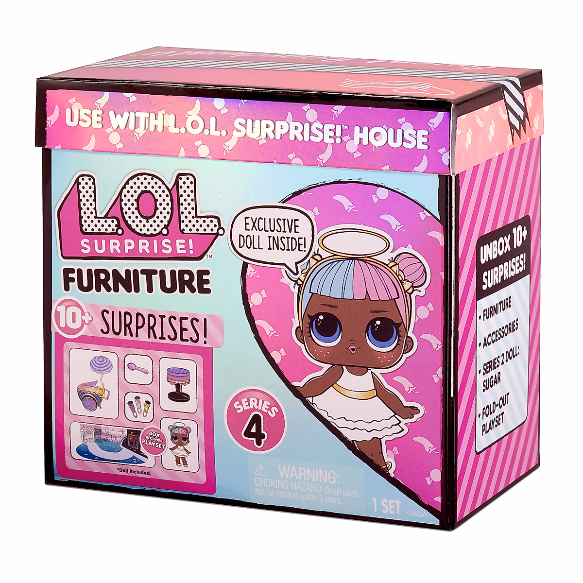 L.O.L. Surprise! LOL Surprise Furniture Sweet Boardwalk with Sugar Doll and 10+ Surprises, Doll Candy Cart Furniture Set, Accessories