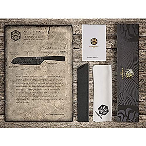 KESSAKU 7-Inch Santoku Knife - Ronin Series - Granton Edge - Forged High Carbon 7Cr17MoV Stainless Steel - Pakkawood Handle with Blade Guard