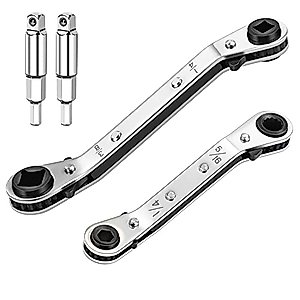 WADEO Hvac Service Wrench Tools, Refrigeration Service Wrench Set 3/16”, 3/8”, 5/16'', 1/4'' Air Conditioner Ratchet Wrenchs with Hex Bit Adapter for HVAC