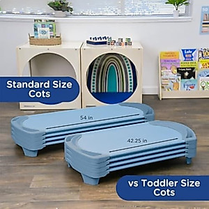Children’s Factory SpaceLine Nap Cots, Kids Daycare and Preschool Sleeping Cot, Toddler Size, Set of 4, Wedgewood Blue