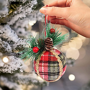 Shatterproof Ball Ornaments with Pinecones & Greenery 6pcs Buffalo Hanging Decorations for Xmas Tree Thin Clear String