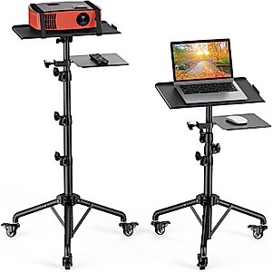 Amada Projector Stand with Wheels, Height Adjustable Rolling Stand with Mouse Tray, Bag Included - Ideal for Laptop, Projector, DJ, Sheet Music - AMPS05