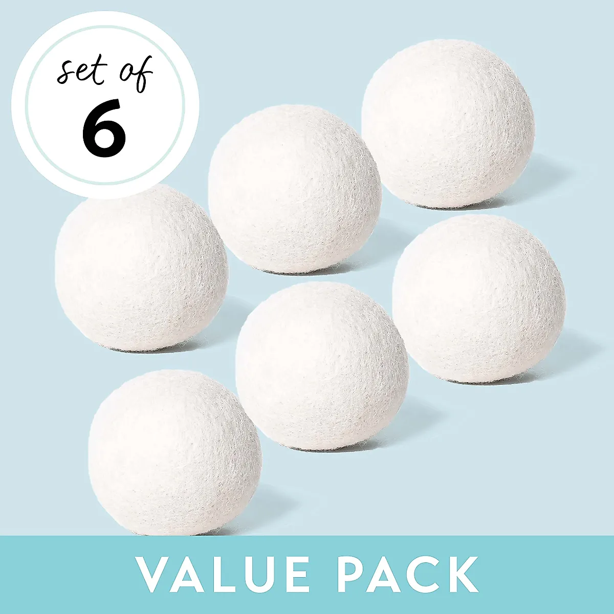 Wool Dryer Balls 6-Pack, XL Size, 100% New Zealand Wool, Reusable and Handmade. Natural Fabric Softener, Reduce Wrinkles and Decrease Drying Time (White)