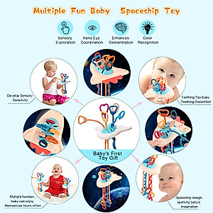 Montessori Toys for Babies 6-12 Months Baby Food Grade Silicone Sensory Travel Pull String Rattle Teething Toys for 3-6 Months 1 Year Old Hang on Stroller Crib Car Seat Fidget Gift for Infant Toddler