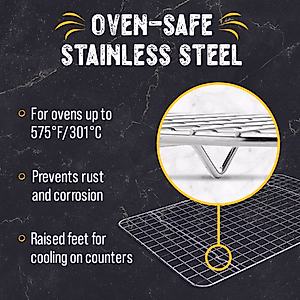 Checkered Chef Cooling Rack - Set of 2 Stainless Steel, Oven Safe Grid Wire Racks for Cooking & Baking - 8” x 11 ¾"