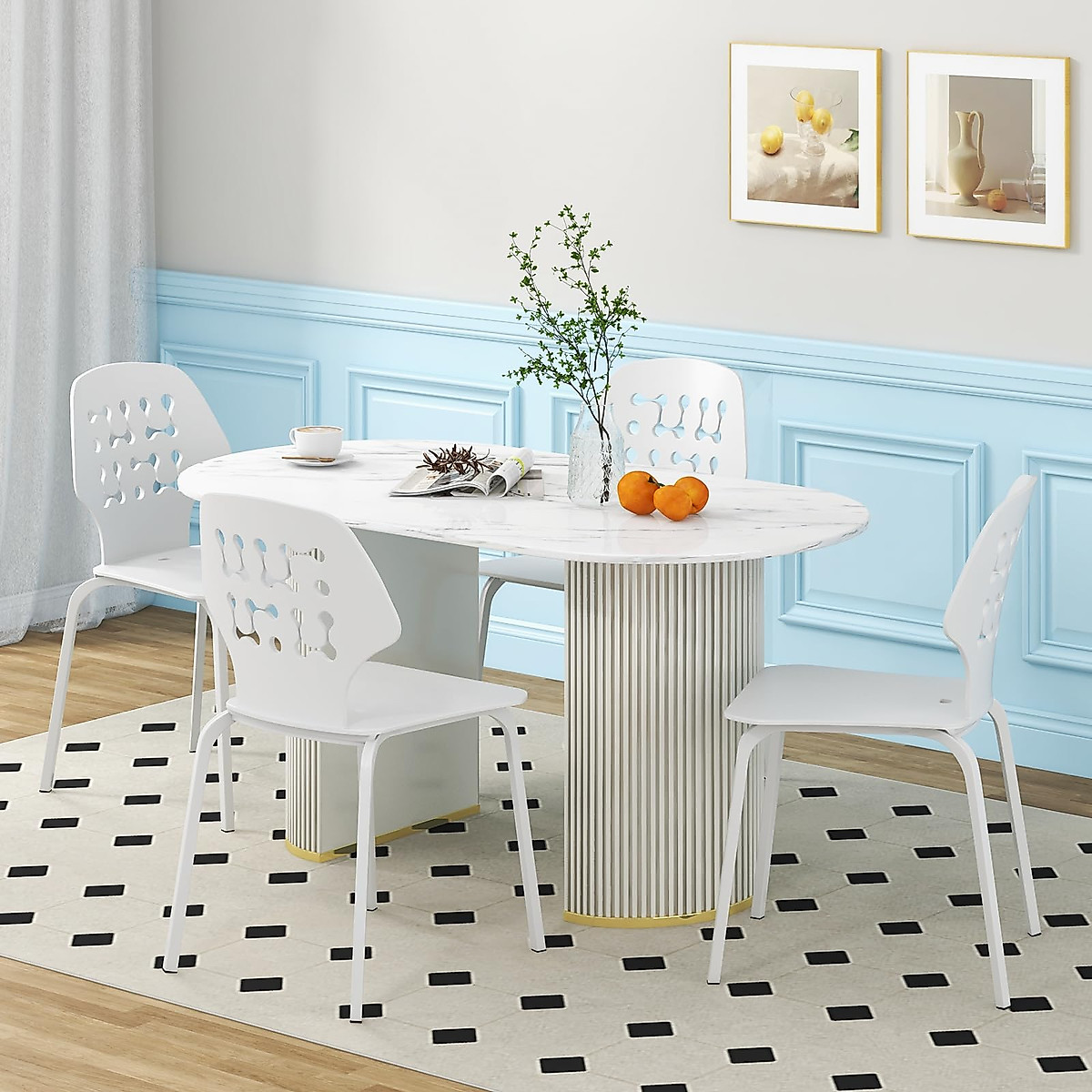 GOFLAME Dining Chairs Set of 4, Armless Kitchen Chairs with Hollowed Backrest & Metal Legs, Modern Dinner Chairs, Accent Side Chairs for Dining Room, Reception Room & Living Room (White)