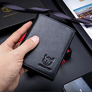 BULLCAPTAIN Large Capacity Genuine Leather Bifold Wallet/Credit Card Holder for Men with 15 Card Slots QB-027 (Black)