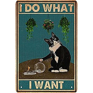CSWLJS Black Cat Decor Funny Bathroom Vintage Wall Decor - I Do What I Want - Cat Posters Cat Metal Tin Signs Bathroom Retro Home Restroom Toilet Signs Wall Decor 8 x 12 Inch