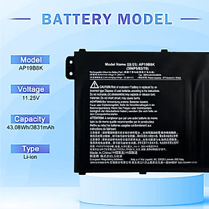 Espacio AP19B8K Laptop Battery Compatible with Acer Aspire A315-23 A315-58 A317-52 A317-53 A514-53 A515-56 Swift 3 SF314-42 TravelMate P2 TMP214-51 TMP215-51 TMP214-52 Series 3INP5/82/70