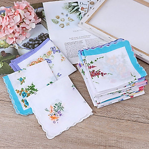 40pcs Women Floral Handkerchiefs Vintage Floral Print Cotton Ladies Handkerchiefs