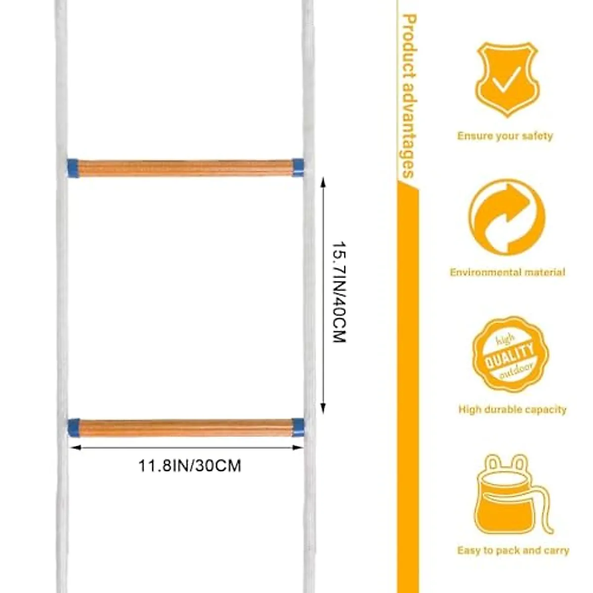 Rope Ladder, Emergency Fire Escape Ladder Flame Resistant Safety Rope Ladder with Hooks,Fast to Deploy Sturdy and Strong Portable and Reusable(16F/5M)