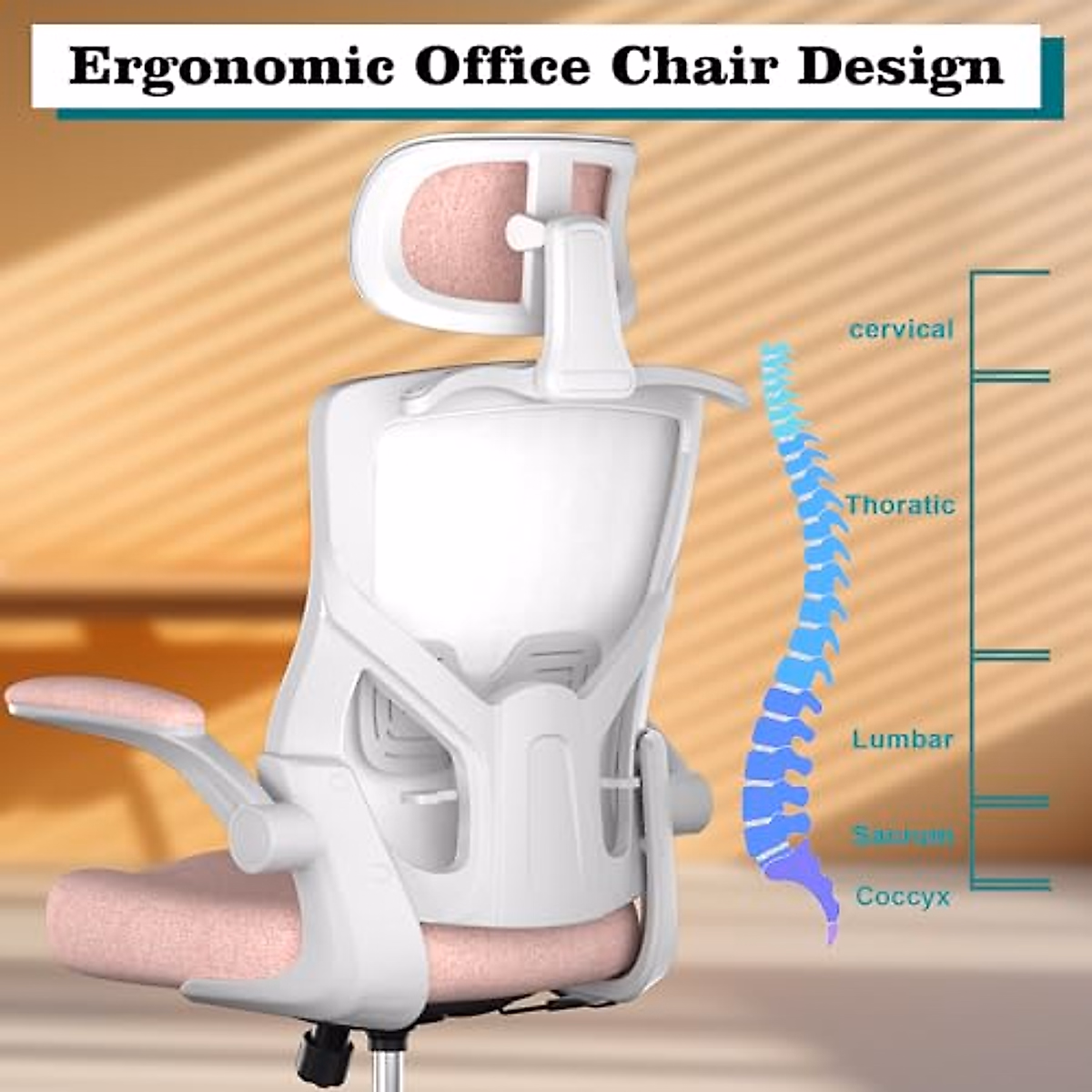 Ergonomic Office Chair, High Back Mesh Desk Chair with Molded Foam Cushion, Adjustable Headrest, Lumbar Support, Lock Function (Petal Pink)