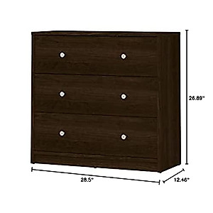 Tvilum, Bedroom Furniture, Silver Handles, Modern and Elegant Design 3 Drawer Chest, Brown