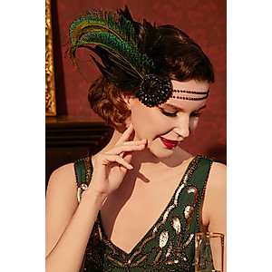 BABEYOND Vintage 1920s Flapper Headband Roaring 20s Great Gatsby Headpiece (Green)