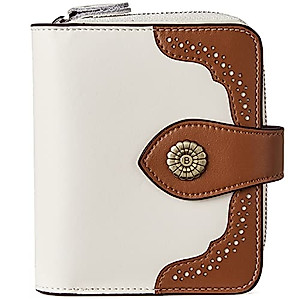 BOSTANTEN Leather Wallets for Women RFID Blocking Zipper Pocket Small Bifold Wallet Card Case White