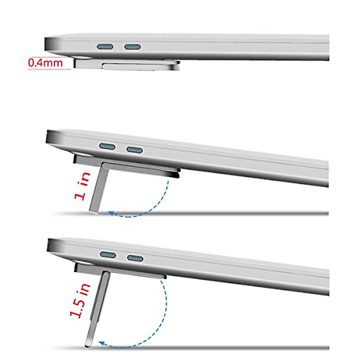 iAXBi Laptop Kick Stand, Adjustable Foldable Aluminum Computer Feet Holder Fixed Bracket Portable Slim Strong for Desk,Compatible with MacBook Air Pro,HP,Lenovo,Dell,Tablets (Silver)