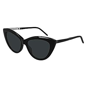 SAINT LAURENT Women's Cat Eye Sunglasses, Black Silver Black, One Size