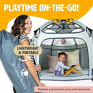 POP 'N GO Premium Indoor and Outdoor Baby Playpen - Portable, Lightweight, Pop Up Pack and Play Toddler Play Yard w/Canopy and Travel Bag - Grey