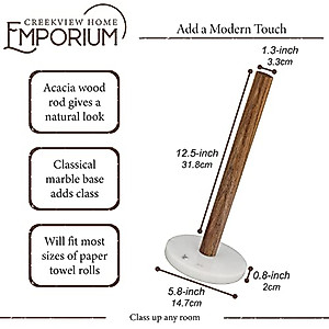 Creekview Home Emporium Acacia Wood Countertop Paper Towel Holder - 13.8in Kitchen Paper Towel Holder with Marble Base