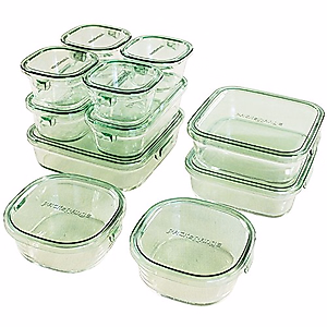 iwaki PS-PRN-11G Pack & Range Heat-Resistant Glass Storage Container, Green, Set of 11