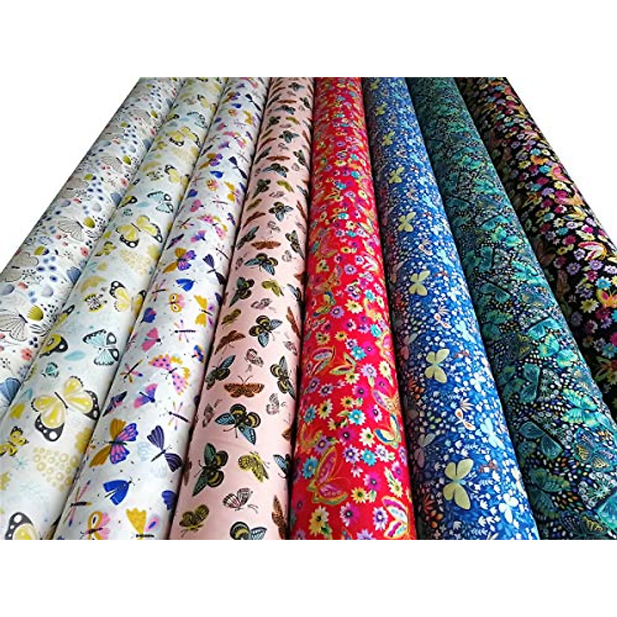 18" x 22" Fat Quarters Quilting Cotton Fabric Bundles for Sewing, 8 PCS Butterfly