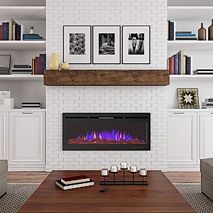 50” Electric Fireplace-Wall Mount or Recessed-3 Color LED Flame–Faux Log, Pebbles & Crystal Media Options, with Heat or No Heat by Lavish Home (Black)