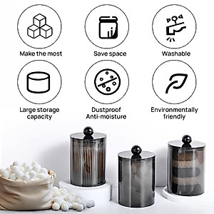 XIPENGKEJI 2 PACK Qtip Holder-10 oz, 12 oz, Qtip Holder Dispenser for Bathroom Canister Storage Organization, Vanity Makeup Organizer, for Cotton Ball, Cotton Swab, Cotton Rounds,Floss Picks.(Black)