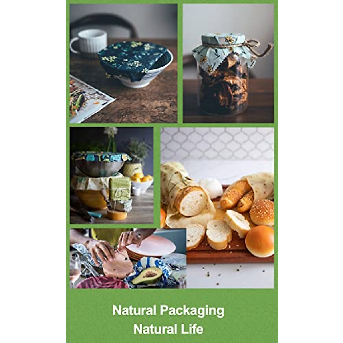 Beeswax Reusable Food Wraps - (6 Packs, 3 Sizes S,M,L, with 2 Meter Hemp Rope, Two Buttons) Plastic and Silicone Free, Eco-friendly Wrap, Wax Paper for Food,Yellow Lemon