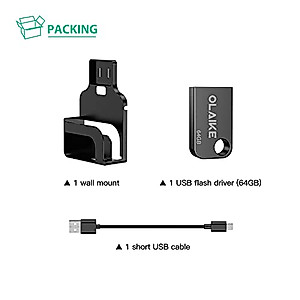 OLAIKE 64GB USB Flash Drive and Outlet Wall Mount for Blink Sync Module 2,Easy to Remove Bracket Holder with Short Cable for Blink Outdoor Indoor Security Camera(NOT Included Blink Sync Module),Black