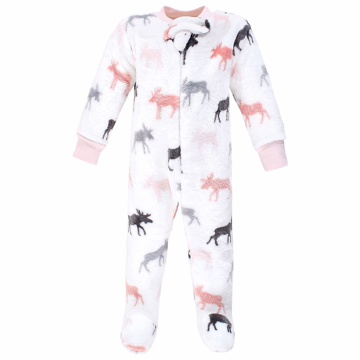 Hudson Baby Unisex Baby Plush Sleep and Play, Pink Moose, 6-9 Months