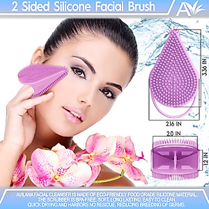Avilana Silicone Face Scrubber- Dual Sided Manual Facial Cleansing Brush -Face Scrubber and Exfoliator- Deep Cleansing for All Skin Type (Lavender)