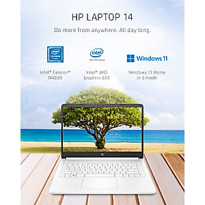 HP 14 Laptop, Intel Celeron N4020, 4 GB RAM, 64 GB Storage, 14-inch Micro-edge HD Display, Windows 10 Home, Thin & Portable, 4K Graphics, One Year of Microsoft 365 (14-dq0040nr, 2021, Snowflake White)