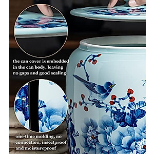 TUU Chinese Rice Dispenser 33/55Lbs Ceramic Large Capacity Sealed Cereal Storage Container with Lid Grain Dispenser Suitable for Kitchen Soybean, Corn, Flour, Sugar, Rice, Nuts, Snacks, Pet Food