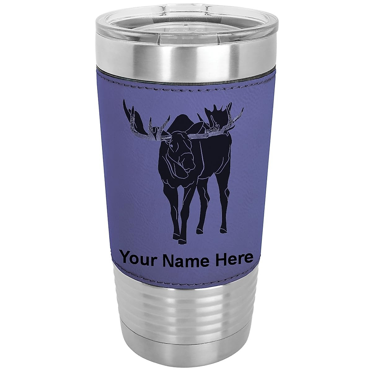 LaserGram 20oz Vacuum Insulated Tumbler Mug, Moose, Personalized Engraving Included (Faux Leather, Dark Purple)