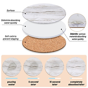 Caffox Drink Coasters with Holder for Coffee Table, Absorbent Coaster Sets of 10, Marble Style Ceramic Coaster for Wooden Table, Suitable for Kinds of Cups, Home Decor, 4 Inches(Griege)