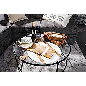 Mud Pie Large Round White/Natural Brown Wood Serving Paddle Board 25 1/5" x 20"