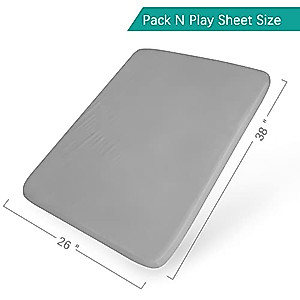 Biloban Pack and Play Sheets Waterproof 2 Pack, Fitted Pack n Play Sheets 38" X 26" Fits for Baby Graco Playpen/Playard Mattress, Portable Pack and Play Mattress Sheet, Grey & White