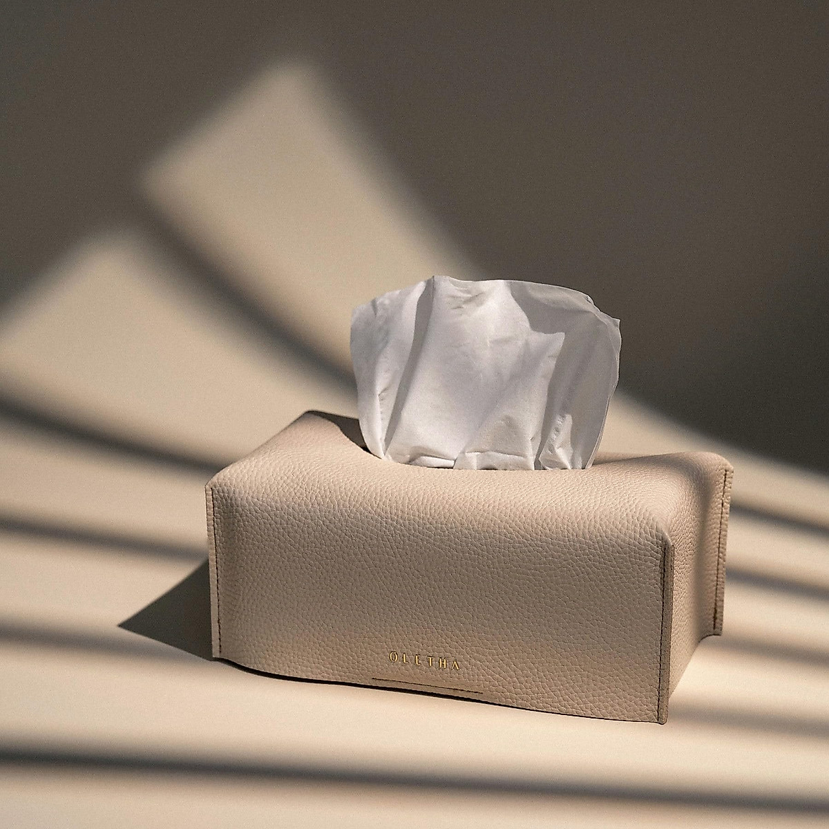 OLETHA Aesthetic Rectangle Tissue Box Cover, Medium Flat Box Tissues Holder Rectangular, Light Taupe