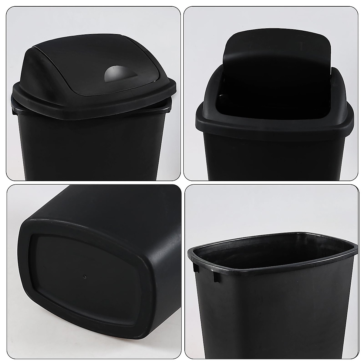 Ramddy 6 Gallon Kitchen Swing Top Garbage Can, 4-Pack Plastic Trash Can with Swing Lid, Black