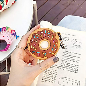 LKDEPO 3D Donuts Airpods Case with Keychain, Funny Cute Food Skin Design Silicone Cartoon Airpods Cover Compatible for Airpods 1/2 (Stylish Designer Designed for Teens Boys and Girls)